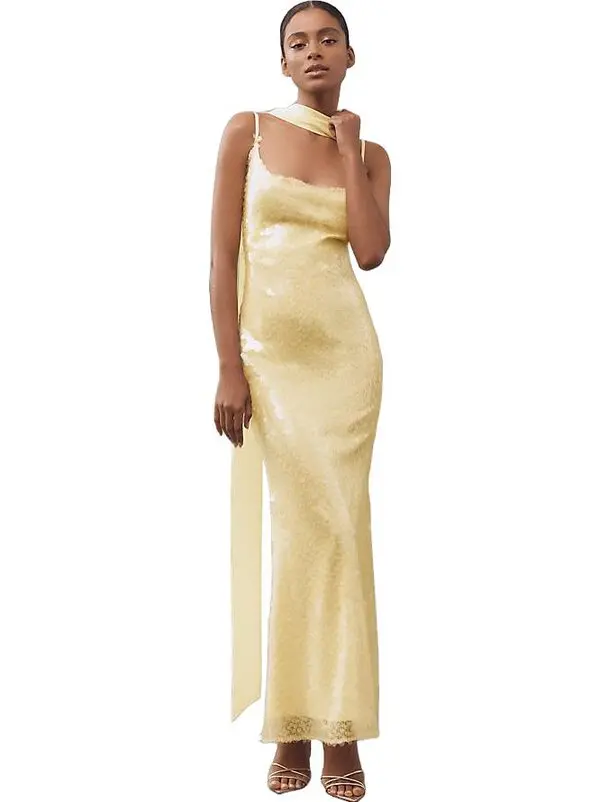 MARE MARE Kassidy Cowl-neck Stretch Sequin Maxi Dress - Light Yellow
