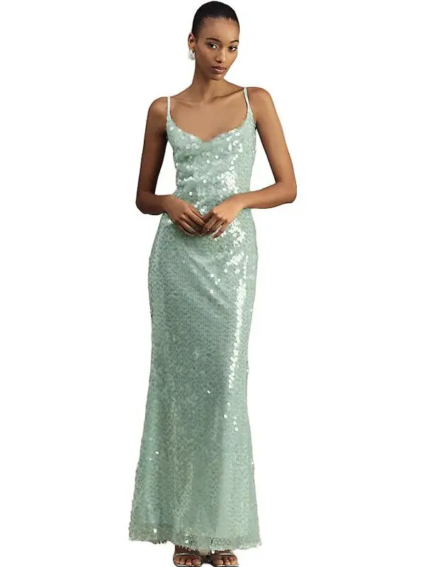 MARE MARE Kassidy Cowl-neck Stretch Sequin Maxi Dress - Mint