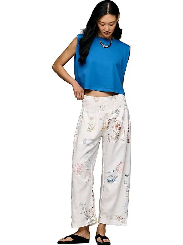 PILCRO Printed Smocked Pull-on Barrel Pants - Neutral Pattern