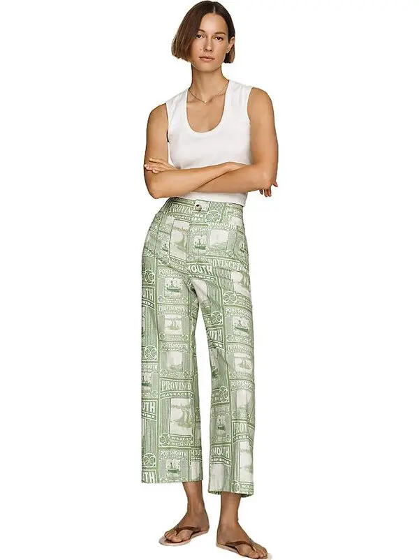 Maeve The Colette Printed Linen Blend Crop Wide-leg Pants - Light Green