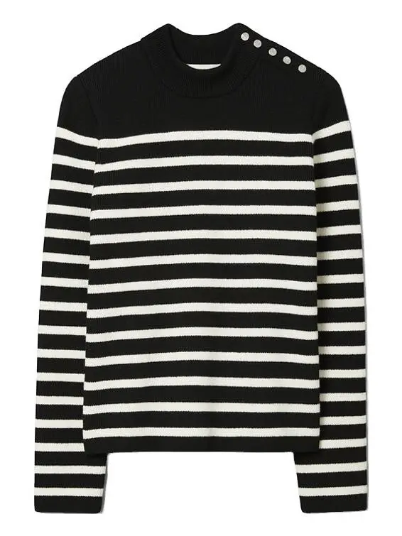 Tory Burch Striped Merino Wool Sweater - Black/new Ivory