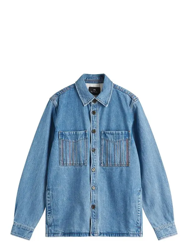 Paul Smith Stripe Embroidered Denim Shirt Jacket - Blue