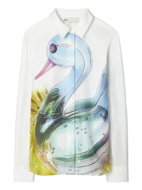 Tory Burch Lucky Duck Printed Shirt - Blue Glass Swan