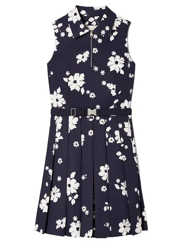 Tory Burch Half-sleeve Golf Dress - Medium Navy Contrast Floral