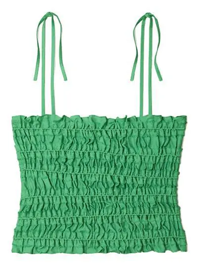 Tory Burch Smocked Viscose Top - Spring Jade