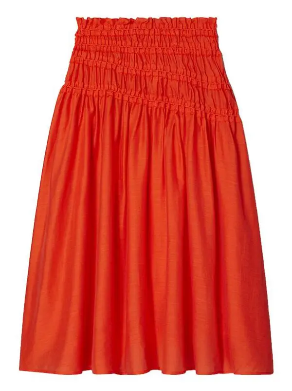 Tory Burch Smocked Viscose Skirt - Deep Poppy