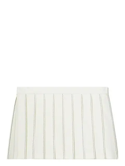 Tory Burch Pick Stitch Pleated Mini Skirt - Snow White