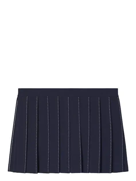 Tory Burch Pick Stitch Pleated Mini Skirt - Tory Navy