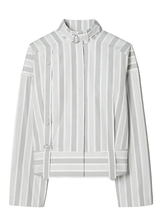 Tory Burch Cotton Striped Shirt - Gray Classic Striped