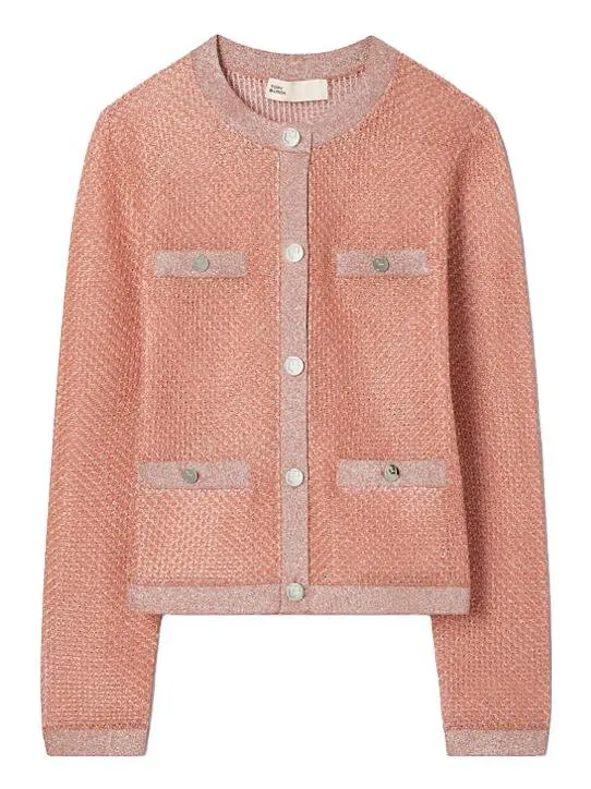 Tory Burch Kendra Metallic Knit Mesh Cardigan - Copper/soft Pink