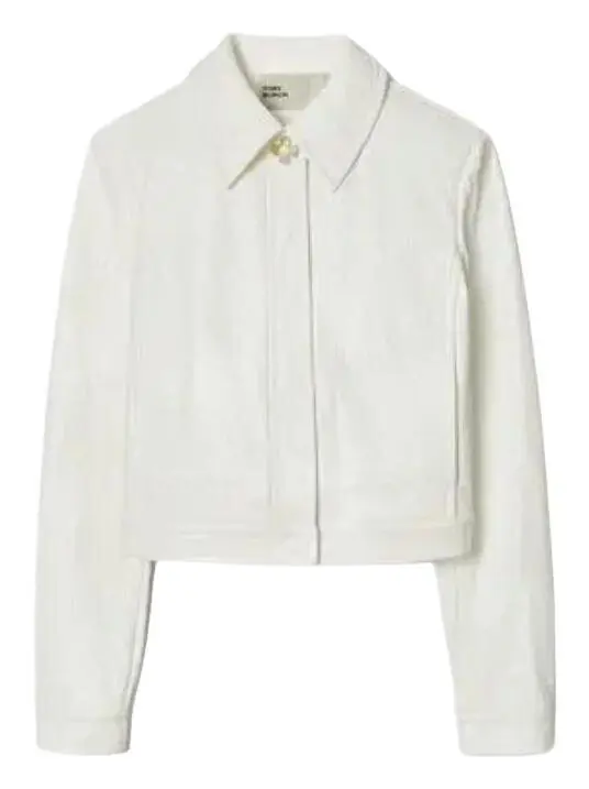 Tory Burch Faux Crinkle Leather Jacket - White