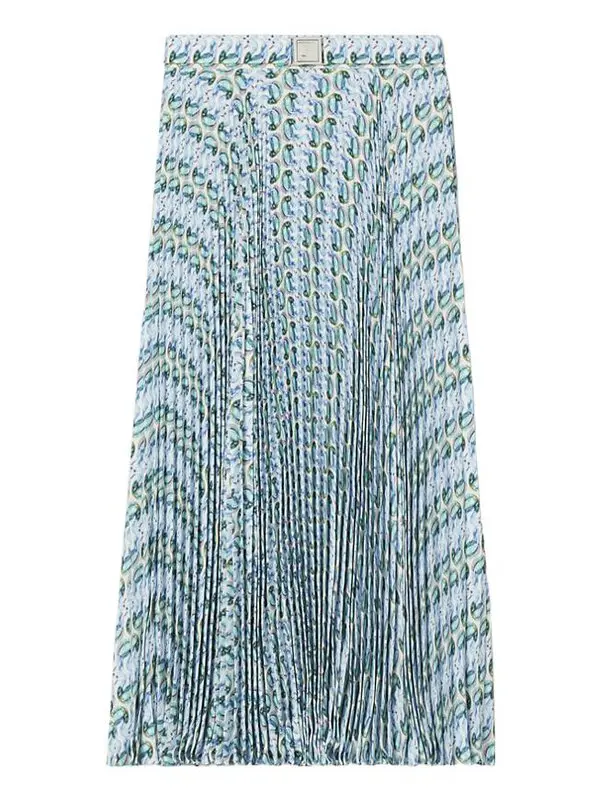 Tory Burch Pleated Viscose Skirt - Blue Glass Swan Allover