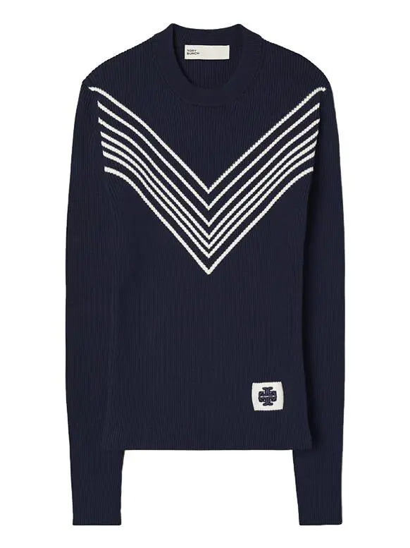 Tory Burch Chevron Viscose Sweater - Tory Navy