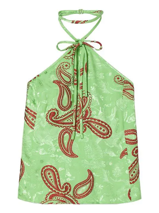 Tory Burch Satin Paisley Knot Top - Green/red