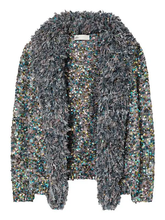 Tory Burch Sequin Fringe Cardigan - Aqua/gray Multi