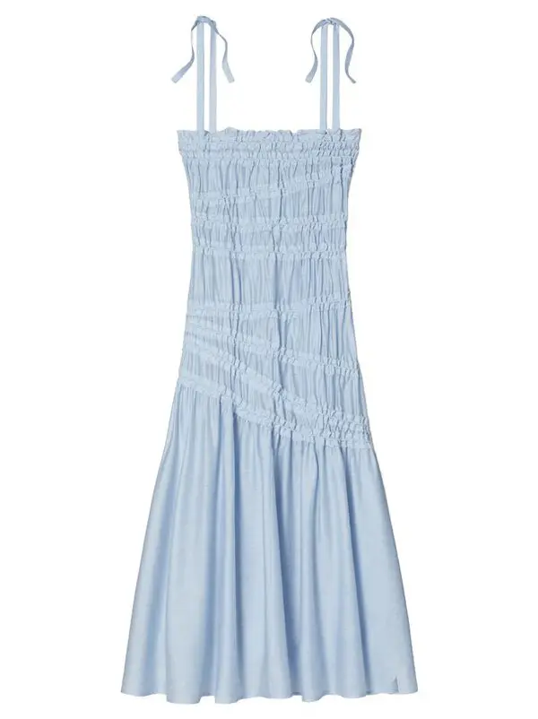 Tory Burch Smocked Viscose Dress - Light Blue Sky