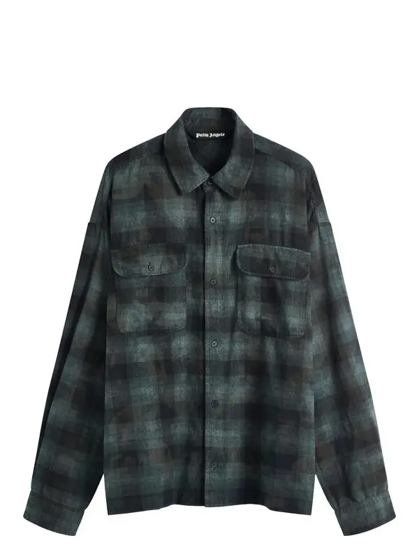 Palm Angels Curved Logo Check Shirt - Military Green