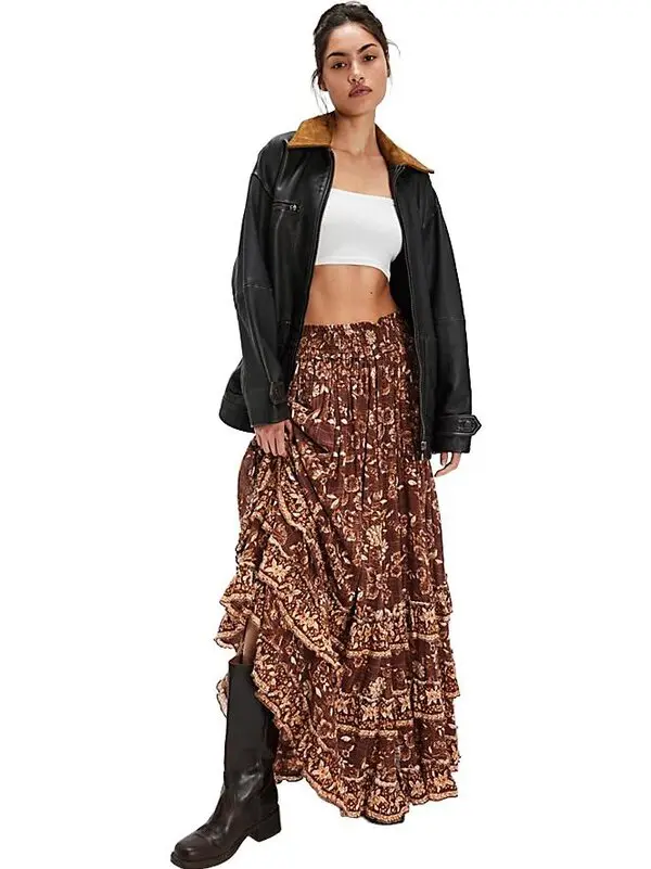 Free People Fp One Brynn Printed Maxi Skirt - Chocolate Combo
