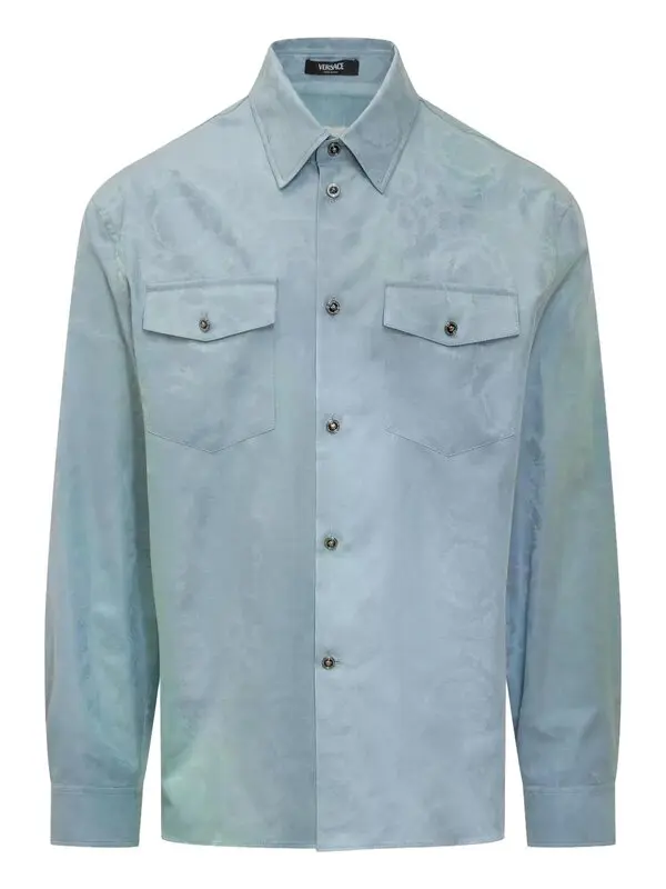 Versace Barocco-jacquard Denim Shirt - Blue
