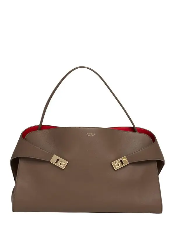 FERRAGAMO Large Hug Shoulder Bag - Clay