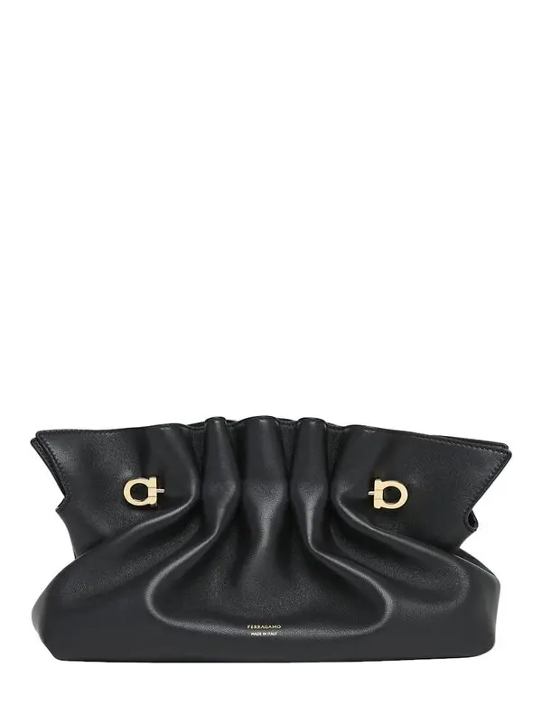 FERRAGAMO Small Gancio Piercing Shoulder Bag - Nero