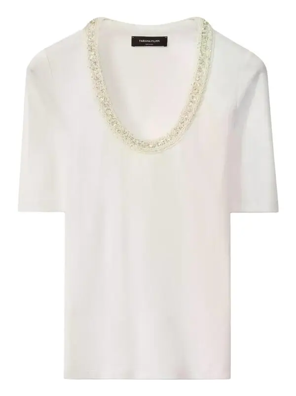 Fabiana Filippi Embroidered Neck Top - White