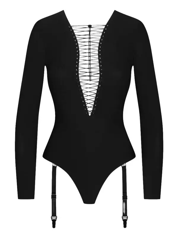 MAISON CLOSE Nuit Infinie Thong Bodysuit - Black