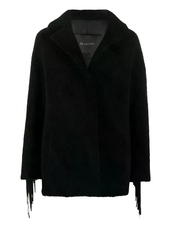 BLANCHA Fringed Single Breasted Coat - Black
