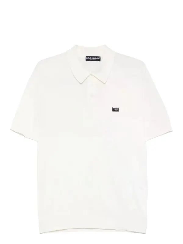 Dolce & Gabbana Logo-plaque Cotton Polo Shirt - White