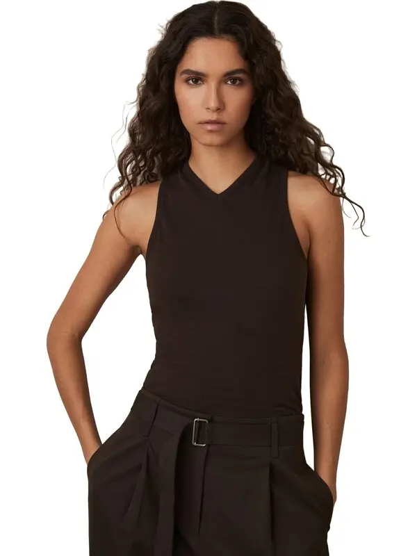 REISS Clara Racerback Vest Top - Chocolate