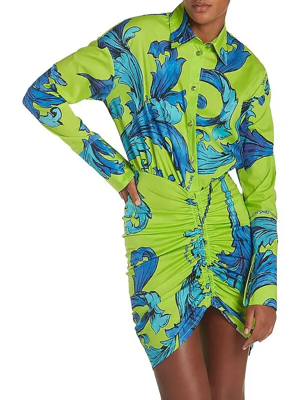 Versace Printed Ruched Mini Dress - Kiwi
