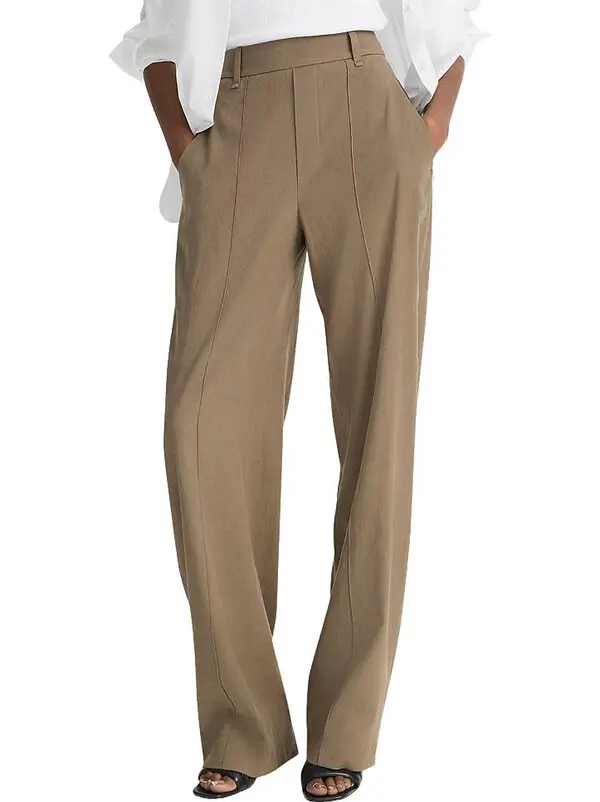 Vince Linen-blend High-rise Trousers - Moss Smoke