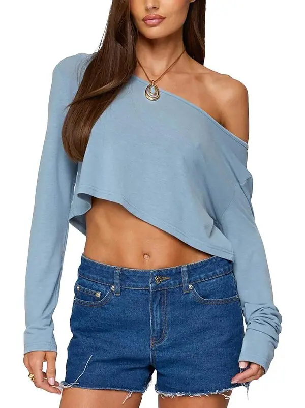 EDIKTED Cropped Off-the-shoulder Top - Blue