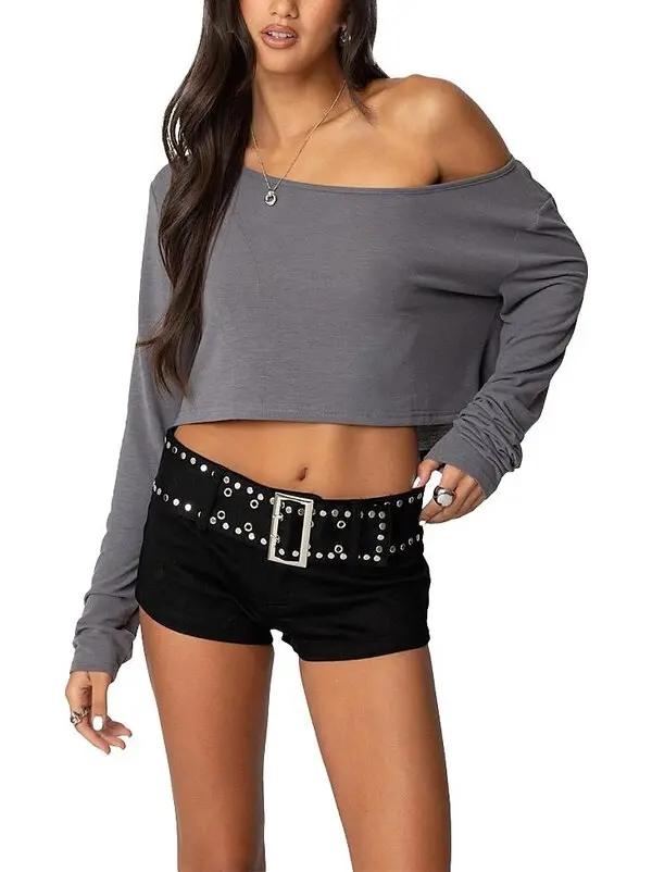 EDIKTED Cropped Off-the-shoulder Top - Gray