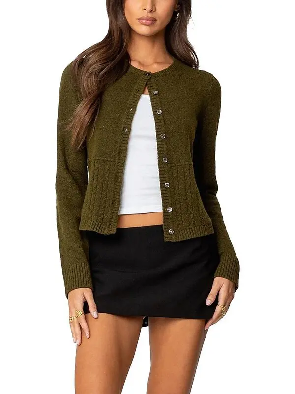 EDIKTED Cable Knit Cardigan - Olive