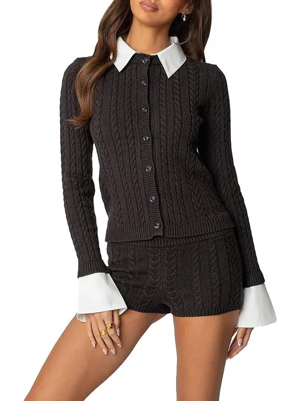 EDIKTED Avey Detachable Cuff & Collar Cardigan - Dark Gray