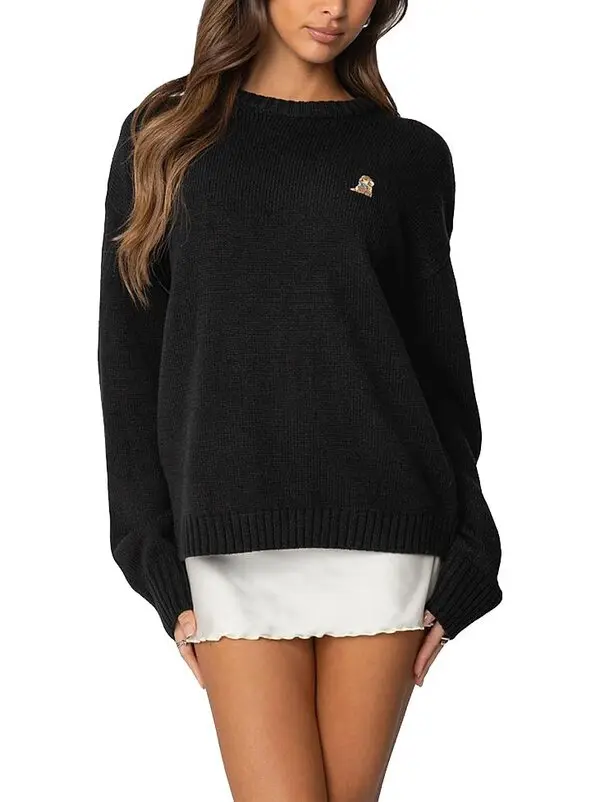 EDIKTED Puppy Love Embroidered Sweater - Black
