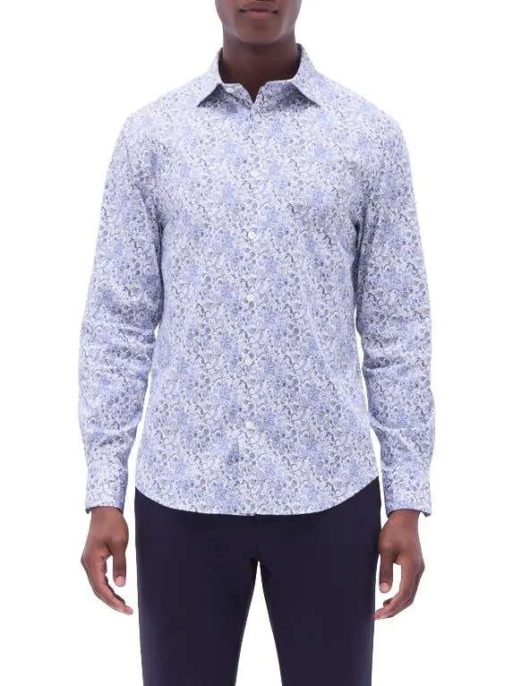 Bugatchi Axel Paisley Shaped Fit Stretch Cotton Button-up Shirt - Air Blue