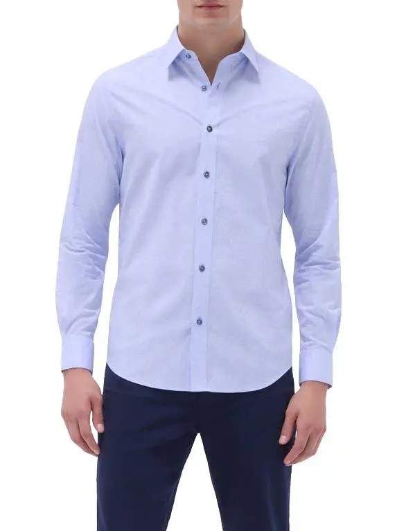 Bugatchi Julian Geometric Jacquard Stretch Cotton Button-up Shirt - Sky