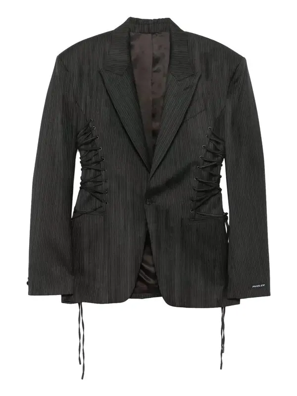 MUGLER Pinstriped Lace-up Blazer - Grey