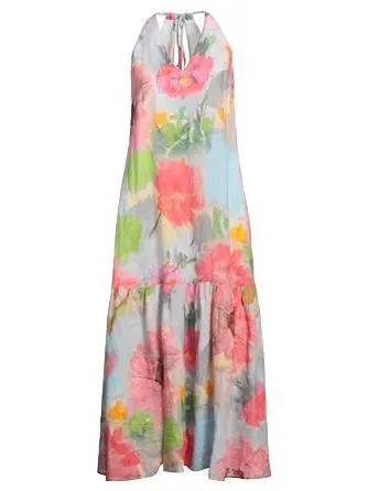 120% Lino Floral-print Flared Maxi Dress - Pink