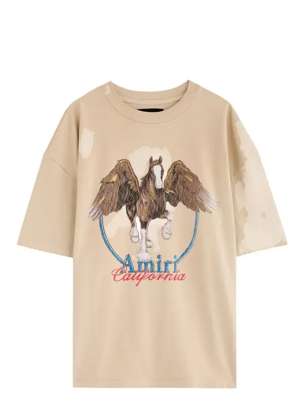 Amiri Vintage Pegasus Printed Cotton T-shirt - Beige