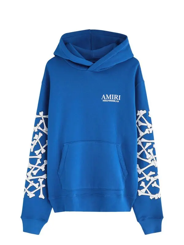 Amiri Bones Stacked Cotton Hooded Sweatshirt - Blue