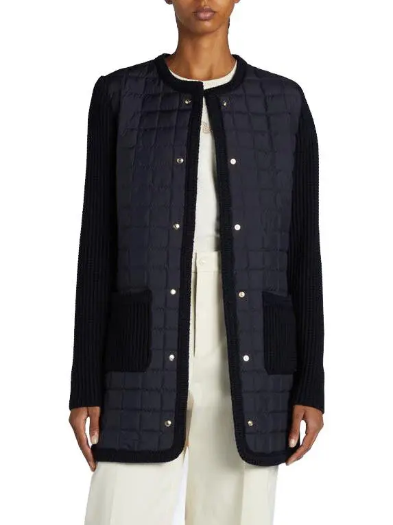 Moncler Quilted Down & Wool Knit Cardigan - Navy Blue