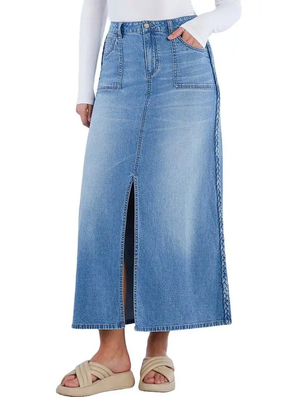 WASH LAB DENIM Braided Denim Maxi Skirt - Surf Denim