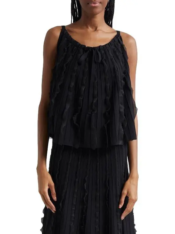 Emporio Armani Pleated Mixed Media Tank - Black