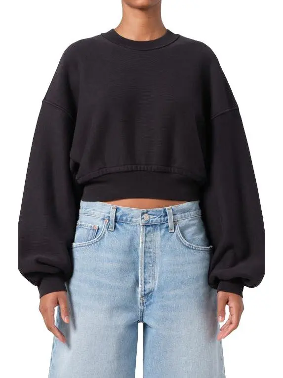 AGOLDE Kit Cotton Fleece Crop Sweatshirt - Washed Blk (blk W/ Wsh Seams)