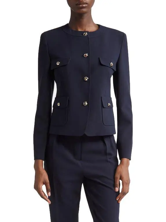 Max Mara Yana Knot Button Cady Crop Jacket - Navy