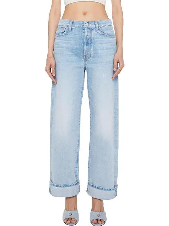 MOTHER The Dodger Button Hover Cuff Wide Leg Jeans - I Could Care Less