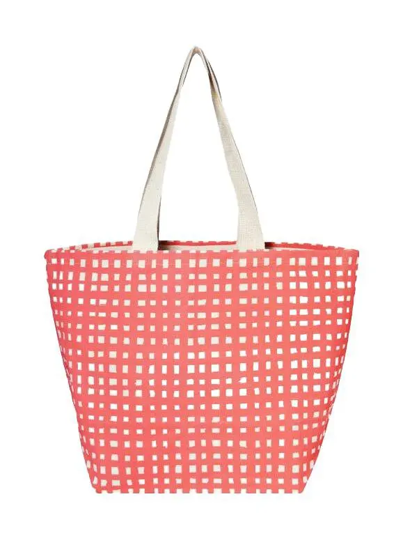 DANCE HAPPY Micro Grid Wide Tote Bag - Coral
